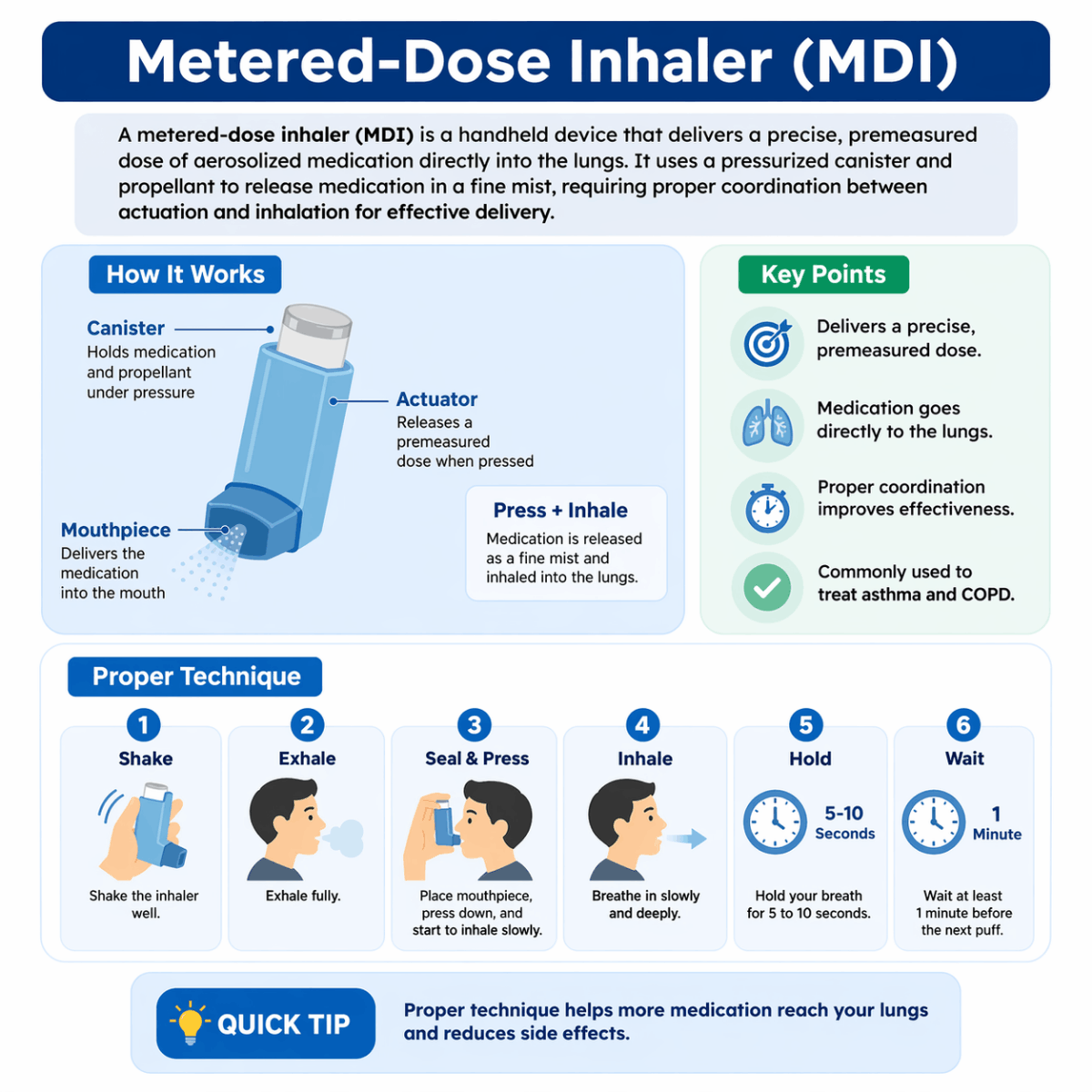 Metered-Dose Inhaler (MDI): Uses, Benefits, and Limitations